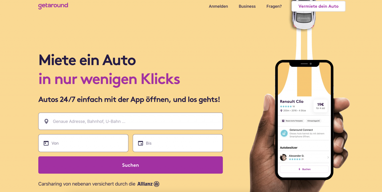 Getaround: Infos, Erfahrungen und Preise des privaten Carsharing-Anbieters